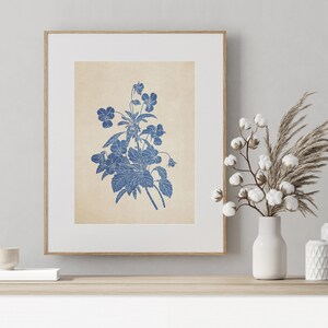 Blue Botanical Print Set , Navy Blue Flower Print Set of 2, Wildflower ...