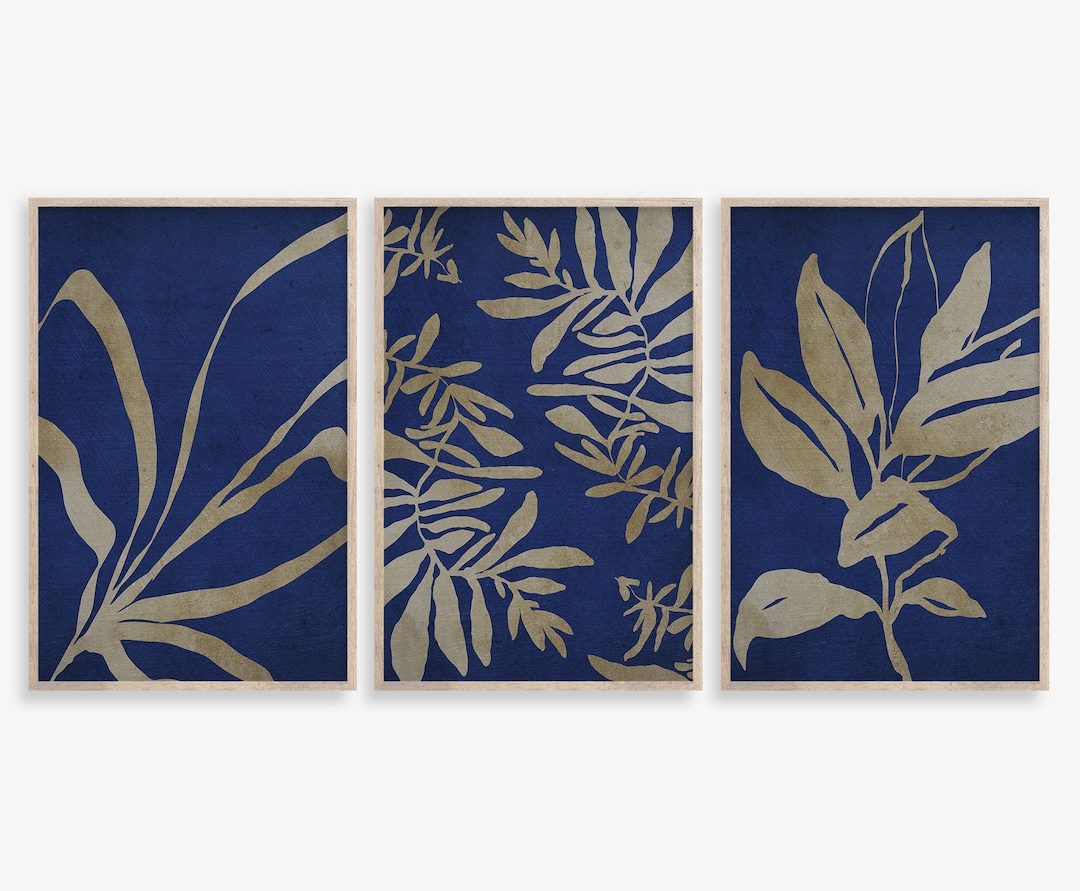 Navy Botanical Art Prints: Abstract Watercolor Trio (digital Download ...