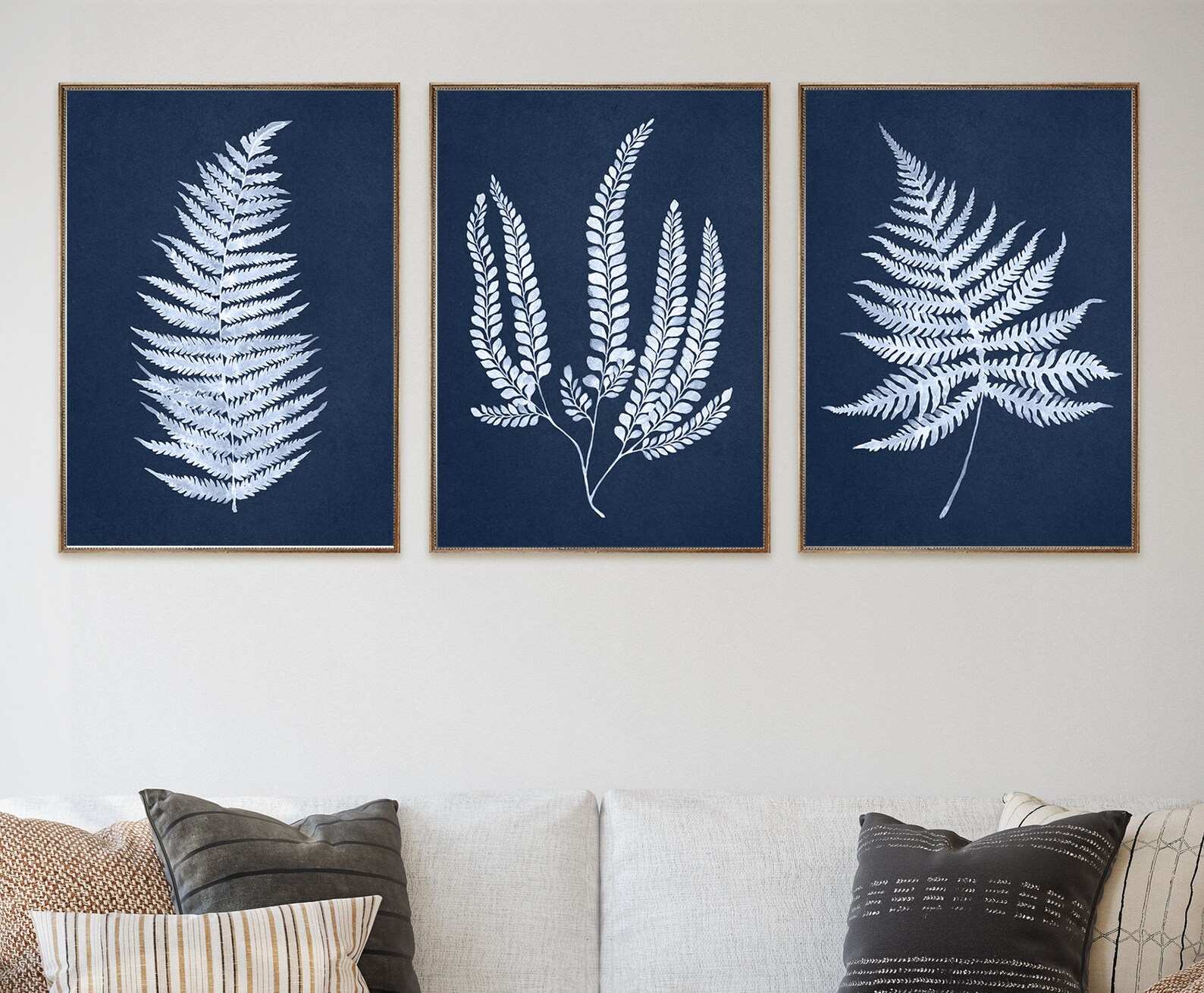 Fern Prints Set of 3 Prints Botanical Wall Art Navy | Etsy