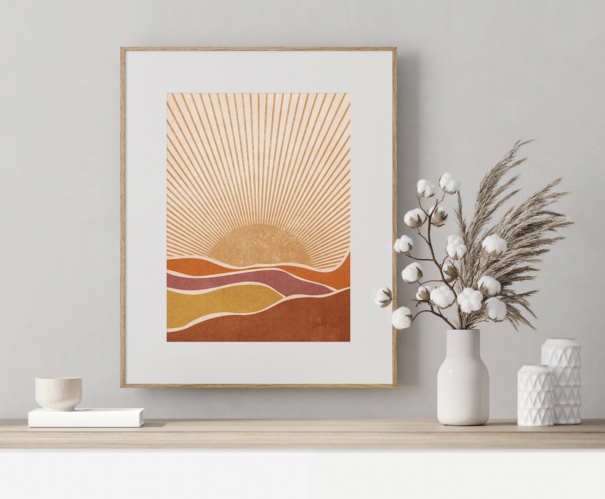 Abstract Sunrise Art Print Neutral Wall Art Neutral Boho | Etsy