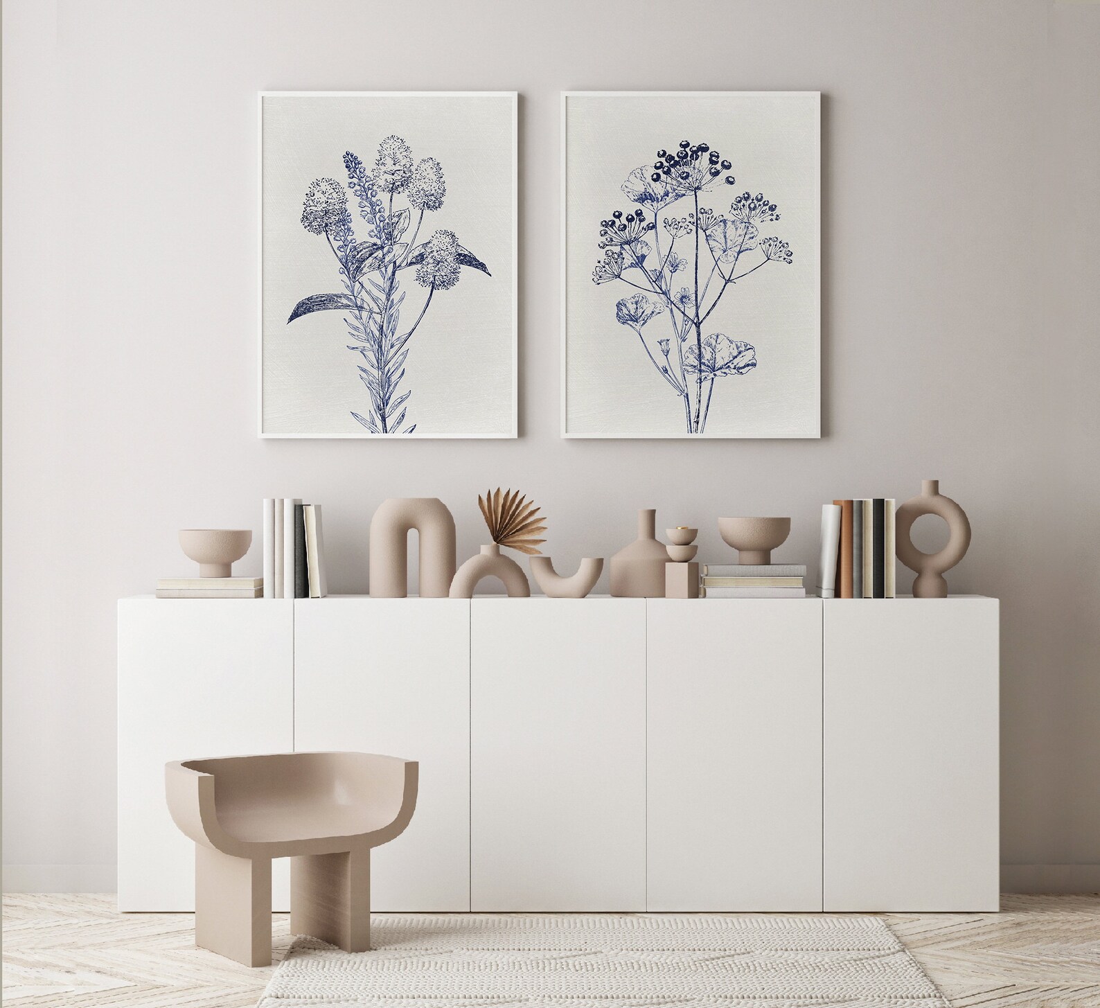 Set of 2 Navy Blue Botanical Prints Indigo Blue Watercolor - Etsy
