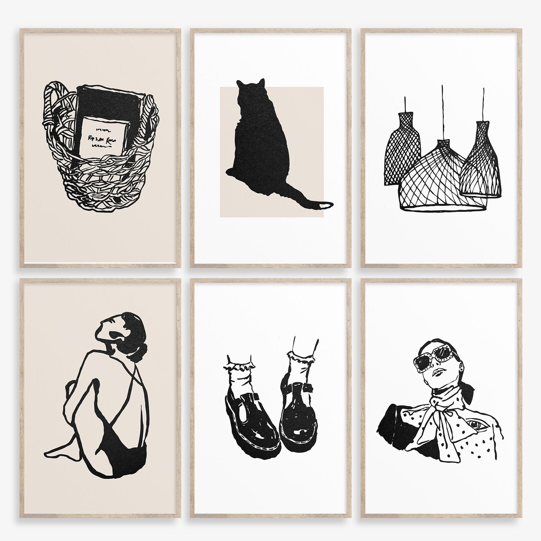 Minimalist Gallery Wall Set of 6, Modern Abstract Print Set, Minimal ...