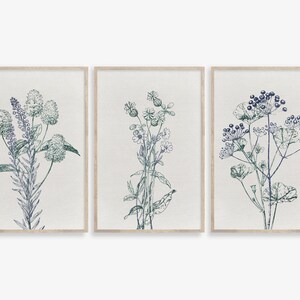 Set of 3 Navy Blue Botanical Prints, Indigo Blue Watercolor Printable ...