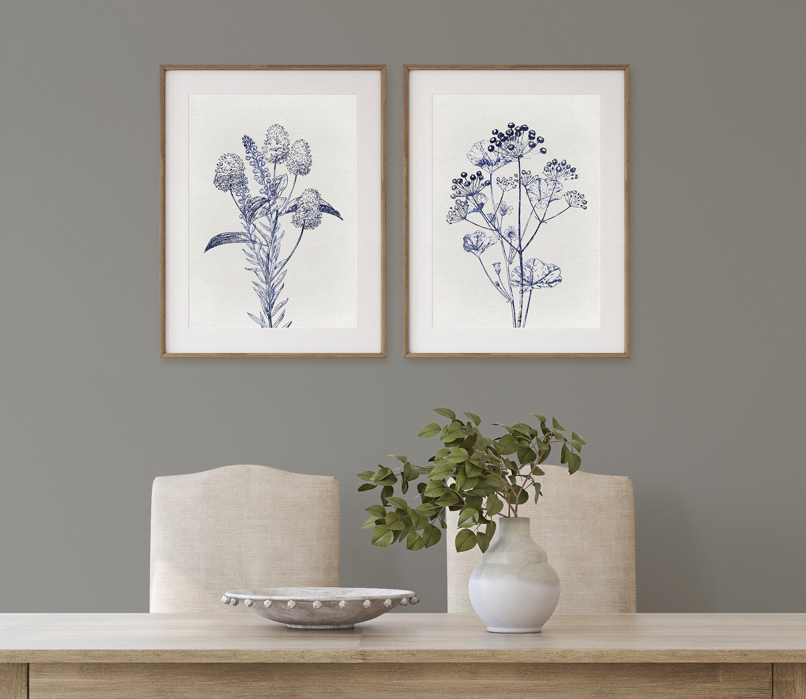 Set of 2 Navy Blue Botanical Prints Indigo Blue Watercolor - Etsy
