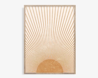Retro Sun Art, Mid Century Print, Retro Wall Decor, Sun Rays Poster ...