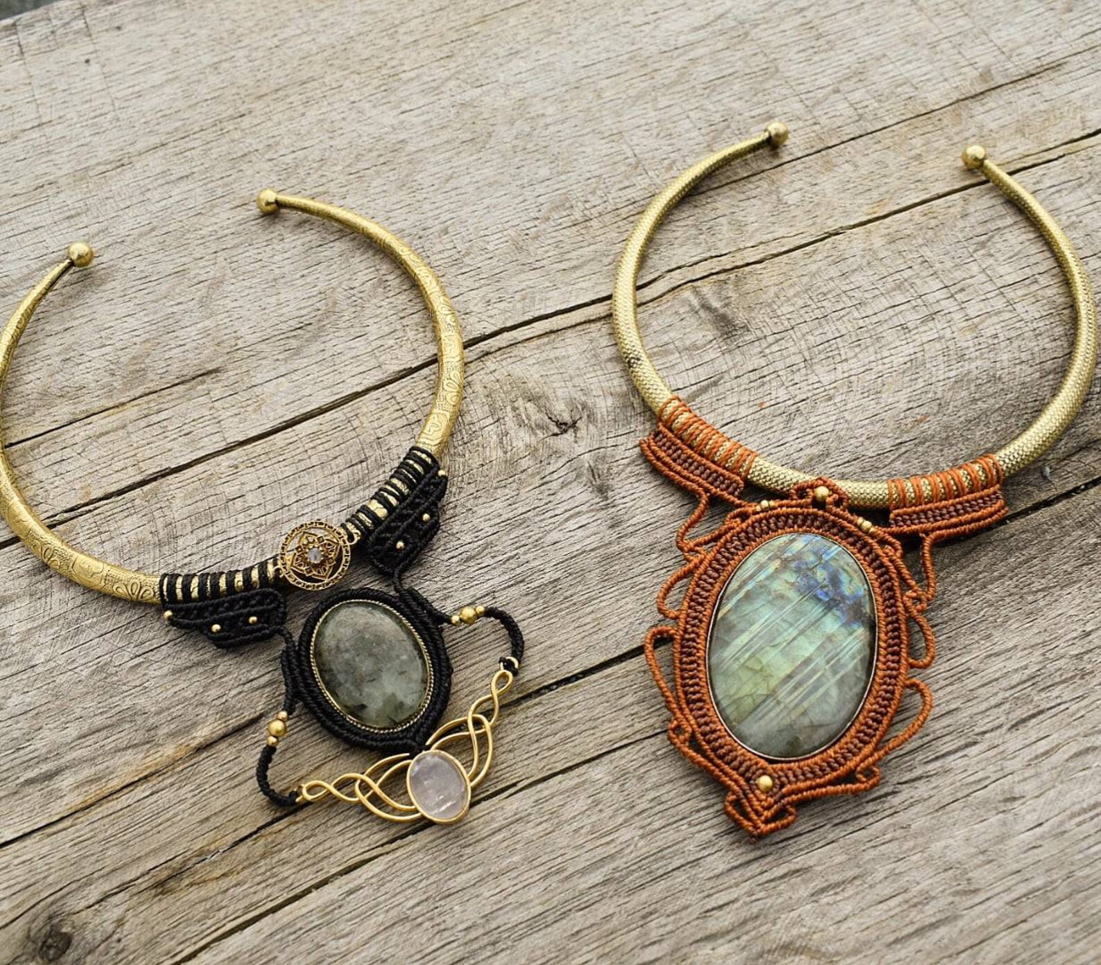Bohemian Micro-macrame Necklace With Big Labradorite and Brass - Etsy