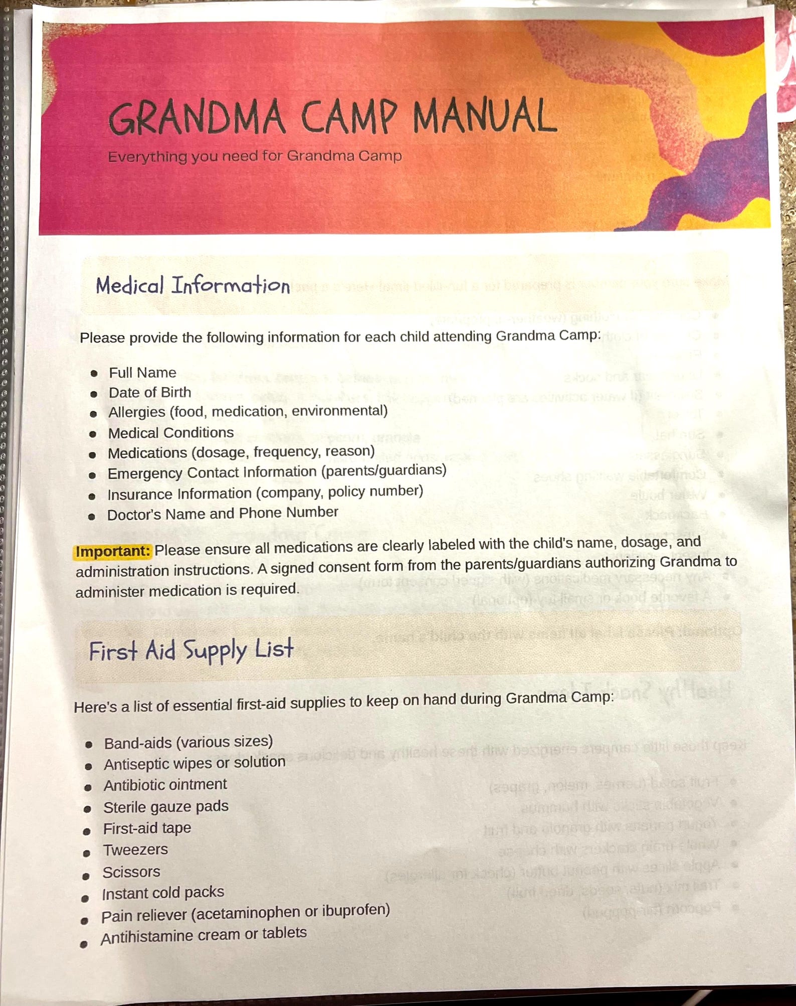 Grandma Camp Manual, Camp Ideas, Camp Itinerary, Grandma Camp How To - Etsy