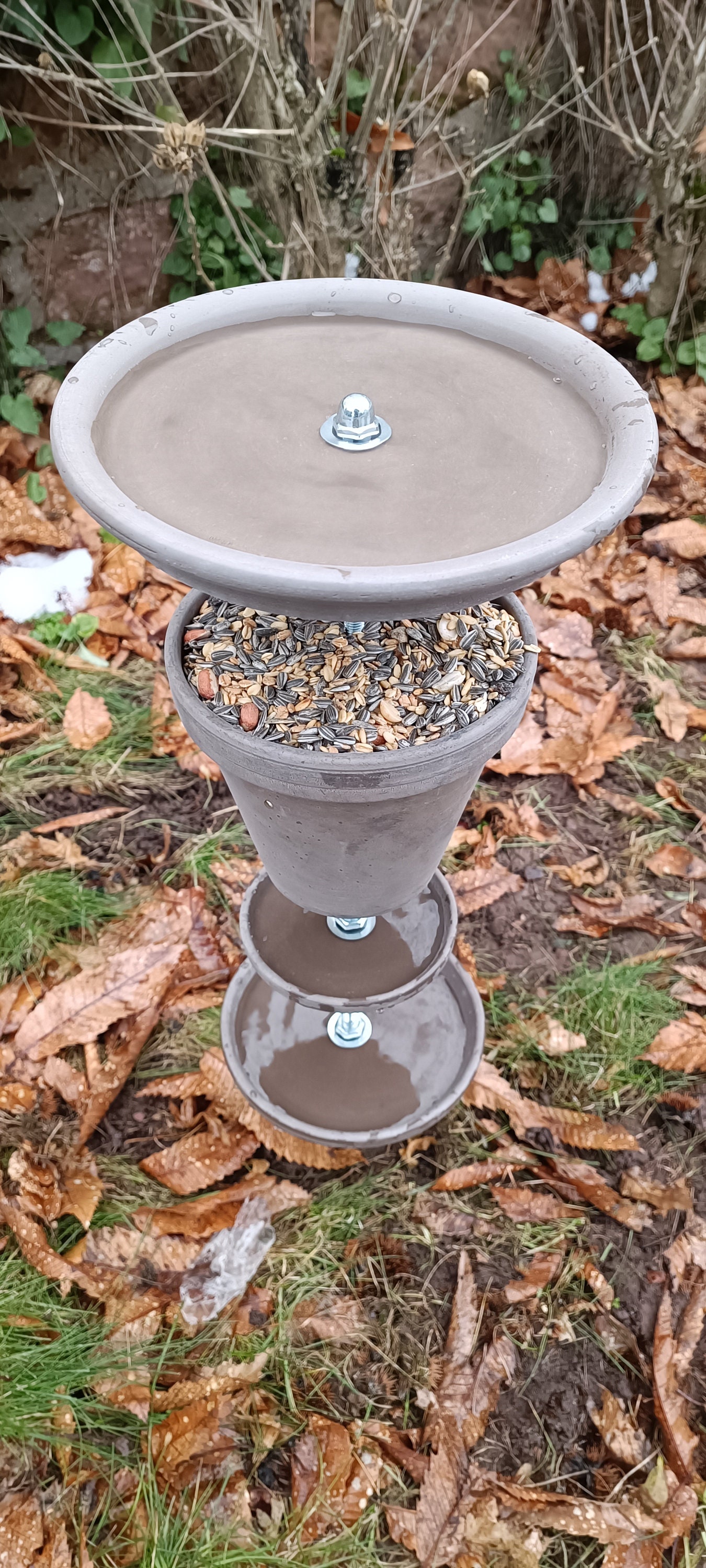 Bird Trough Column Bird Bath Feeding Station Basalt Garden Decoration ...