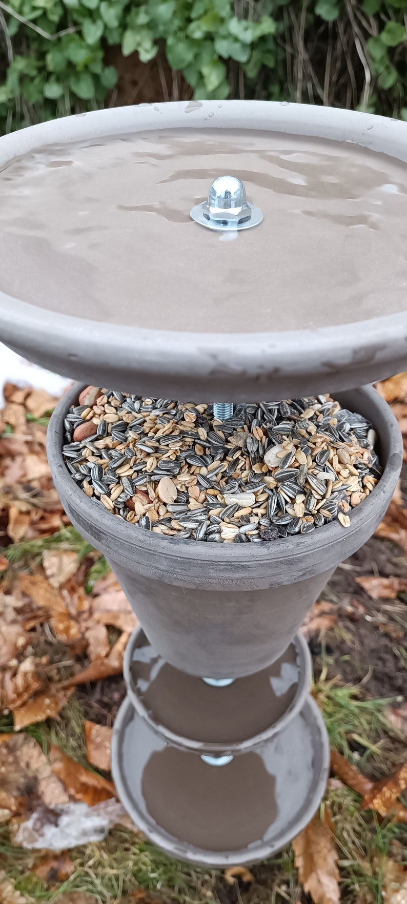 Bird Trough Column Bird Bath Feeding Station Basalt Garden Decoration ...