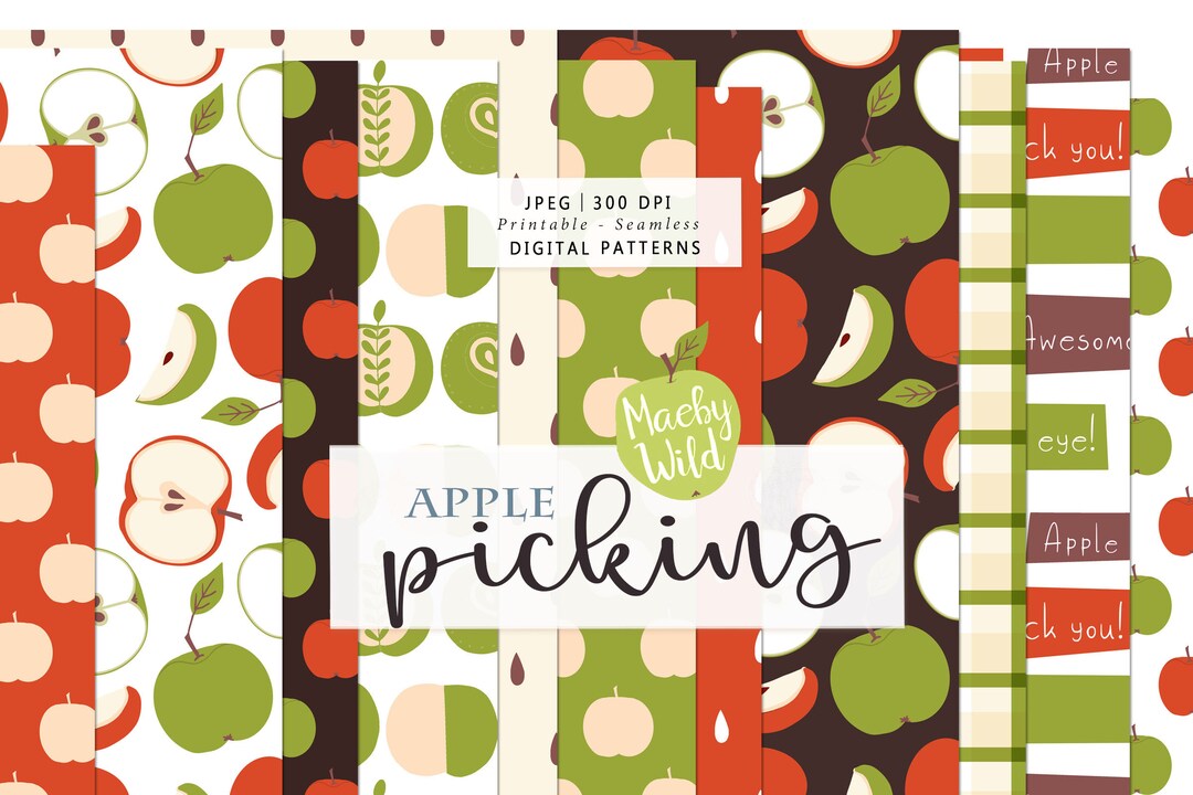 Apple Picking Digital Seamless Pattern Paper Back to School Retro Scrap ...