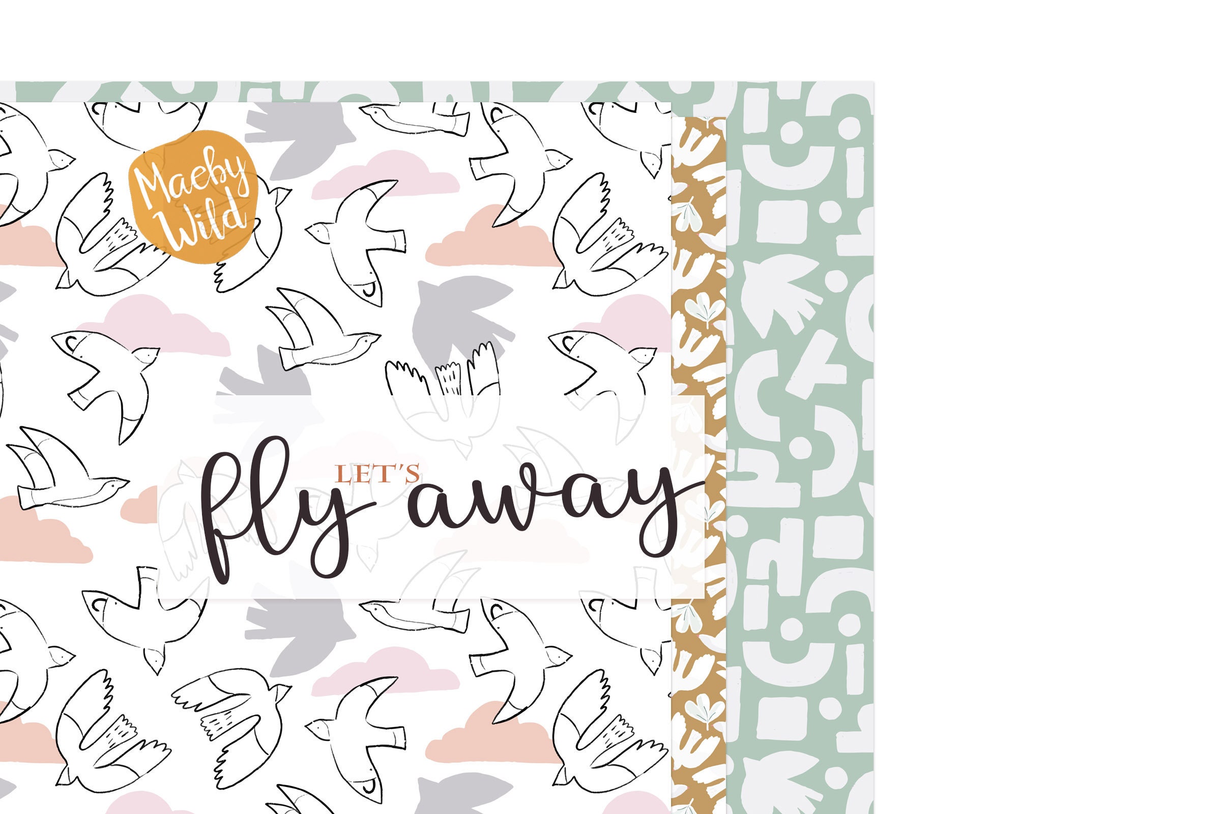 Boho Line Illustration Digital Seamless Pattern Paper - Bohemian Floral ...