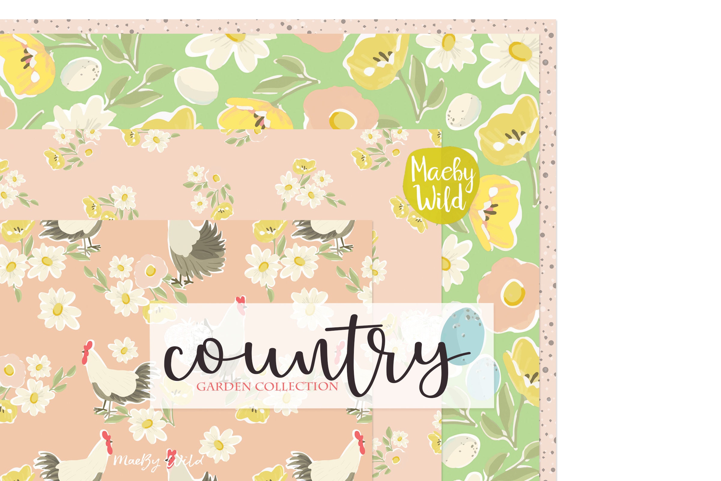 Country Garden Rooster Digital Seamless Pattern Paper Flower - Etsy