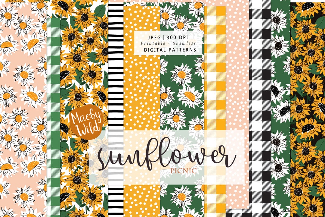Sunflower Picnic Pattern -digital Seamless Paper - Retro Illustration ...