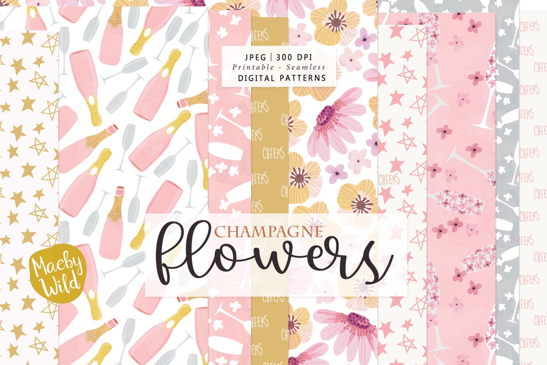 Champagne Flowers Digital Seamless Pattern Paper - Wedding Scrap Paper ...