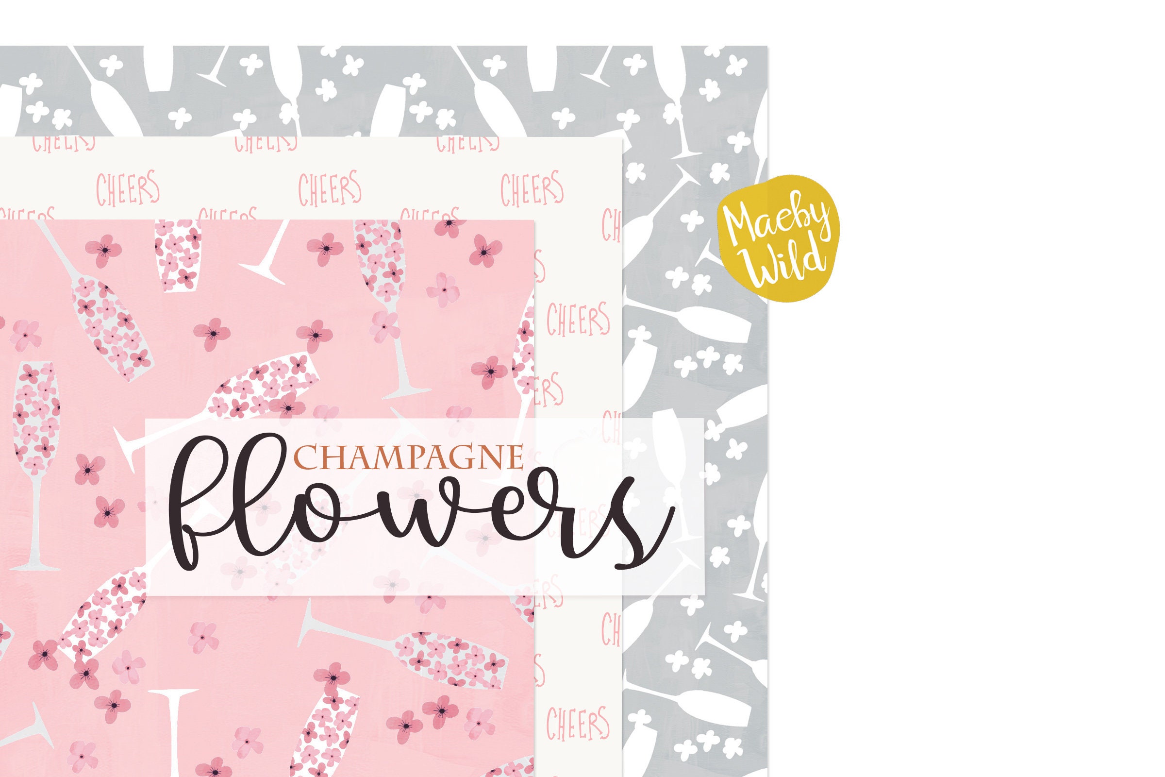 Champagne Flowers Digital Seamless Pattern Paper - Wedding Scrap Paper ...