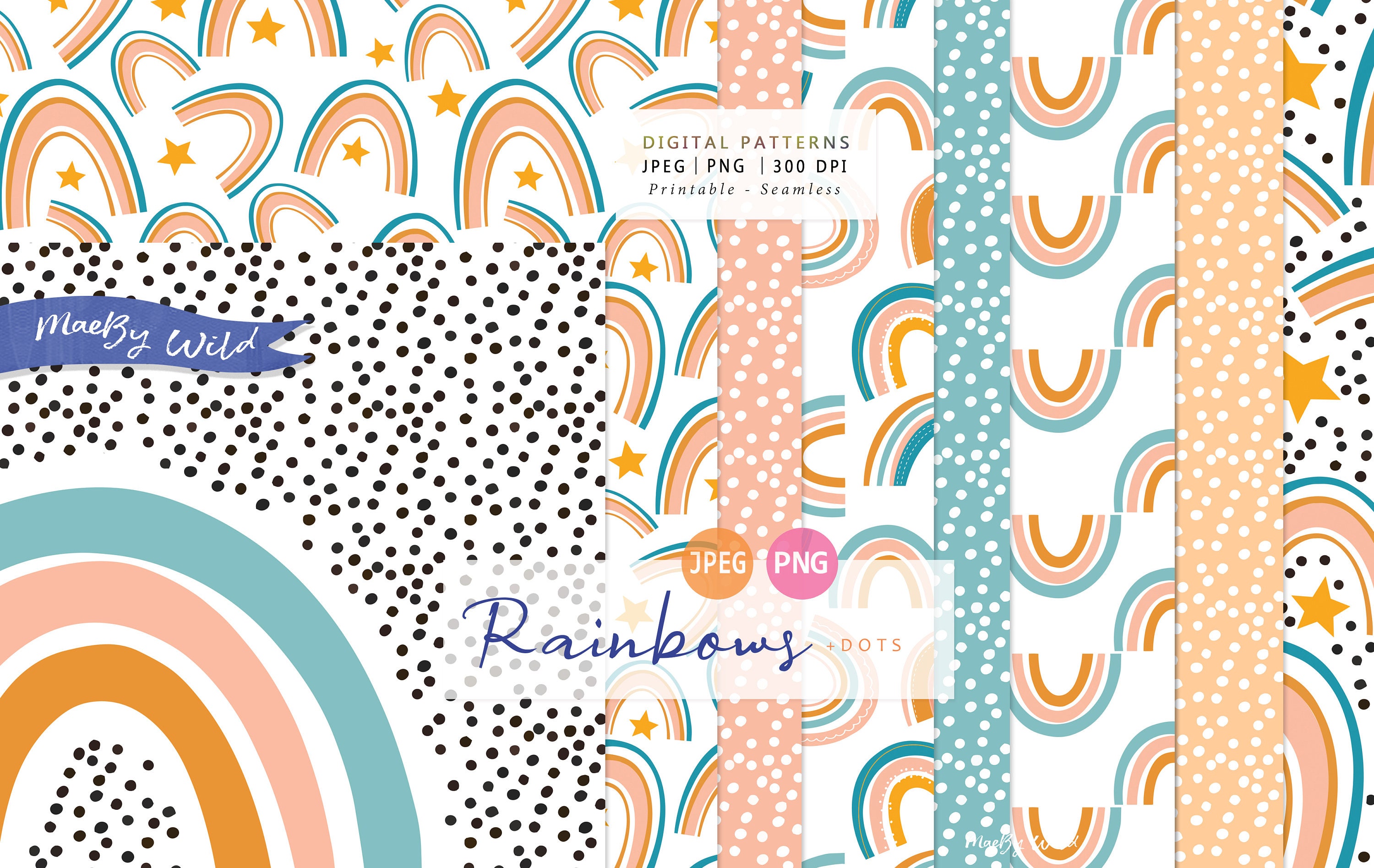 Rainbow Seamless Pattern for Digital Scrap Book Paper - Etsy