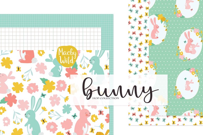 Bunny Garden Hop Digital Seamless Pattern Paper - Easter Rabbit Pattern ...