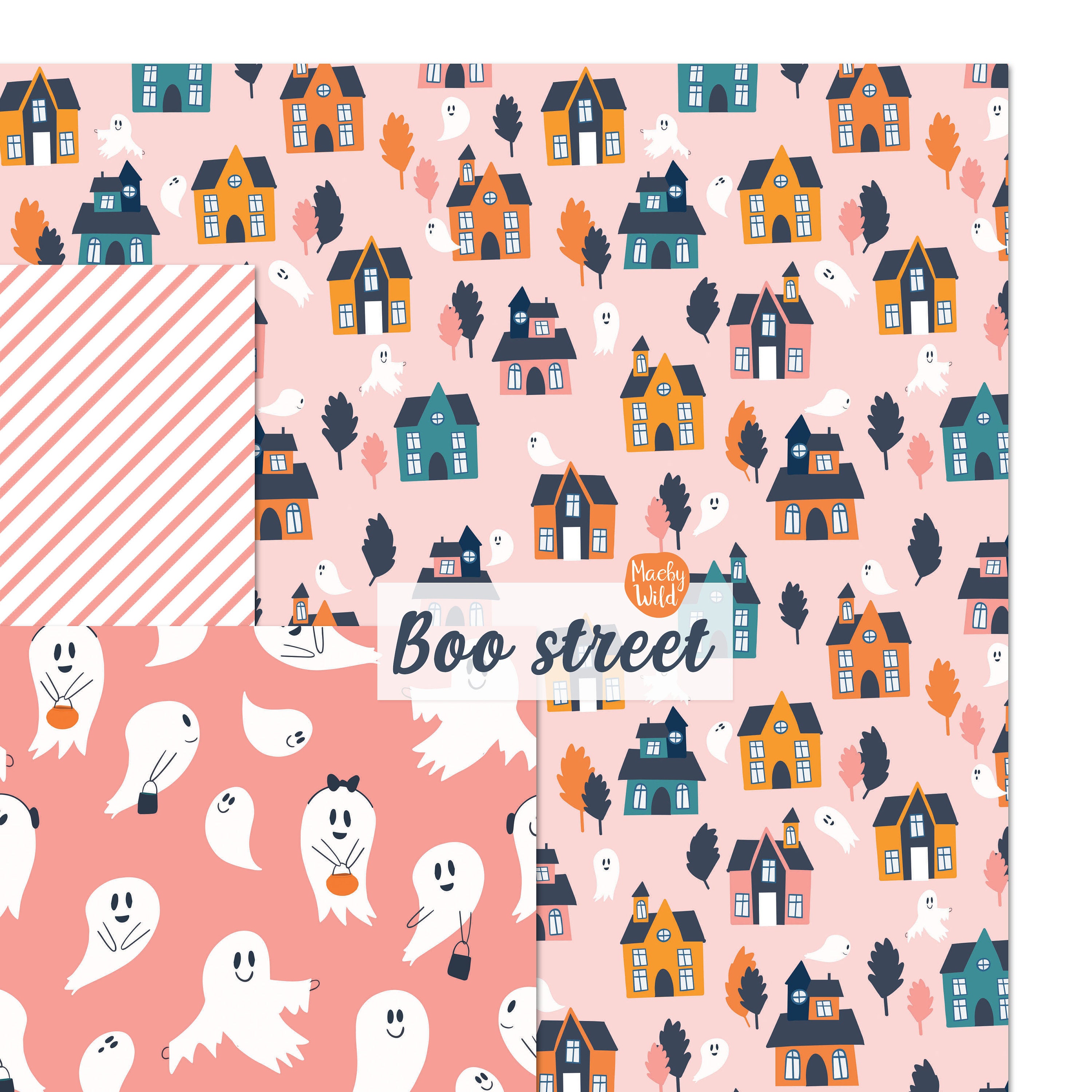 Boo Halloween Digital Seamless Paper Haunted Houses Ghosts - Etsy