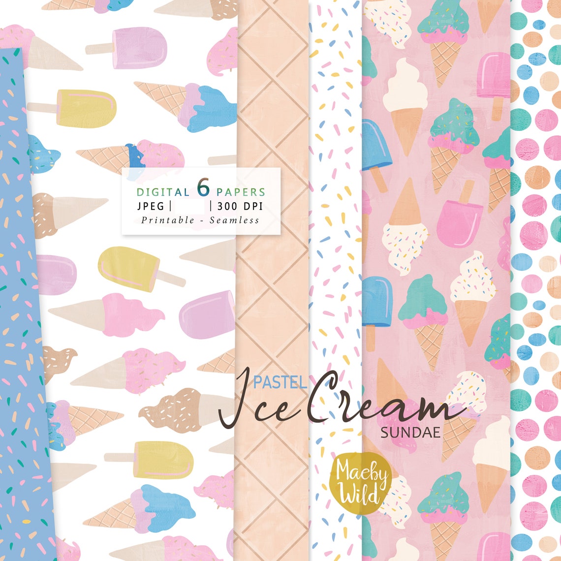 Watercolor Ice Cream Digital Seamless Pattern Paper Lollipop - Etsy