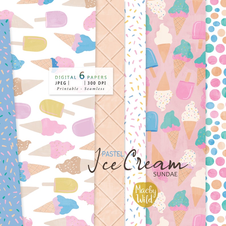 Watercolor Ice Cream Digital Seamless Pattern Paper - Lollipop Scrap ...