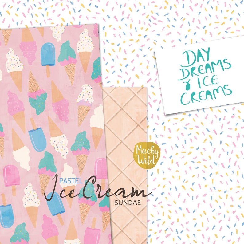 Watercolor Ice Cream Digital Seamless Pattern Paper - Lollipop Scrap ...