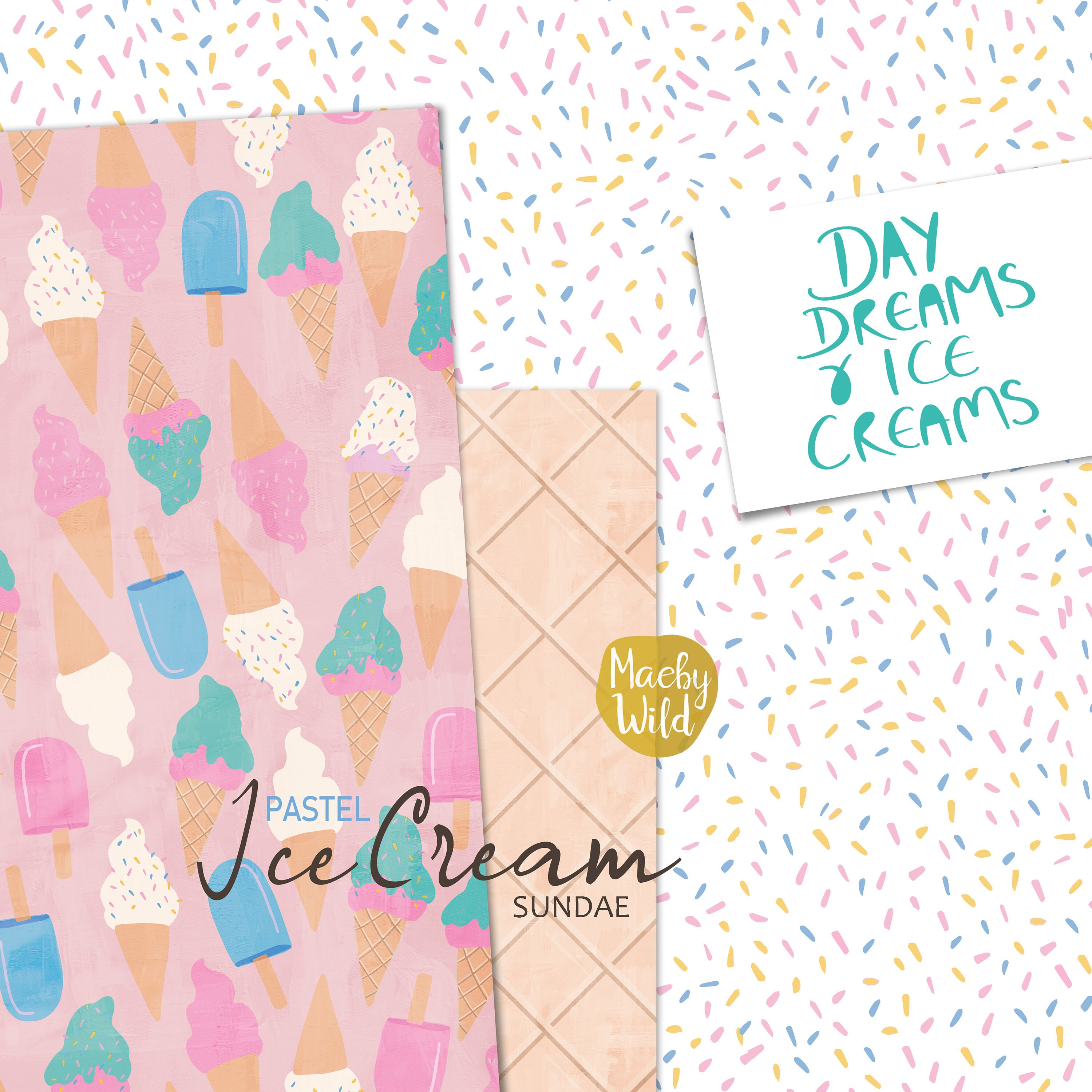 Watercolor Ice Cream Digital Seamless Pattern Paper - Lollipop Scrap ...