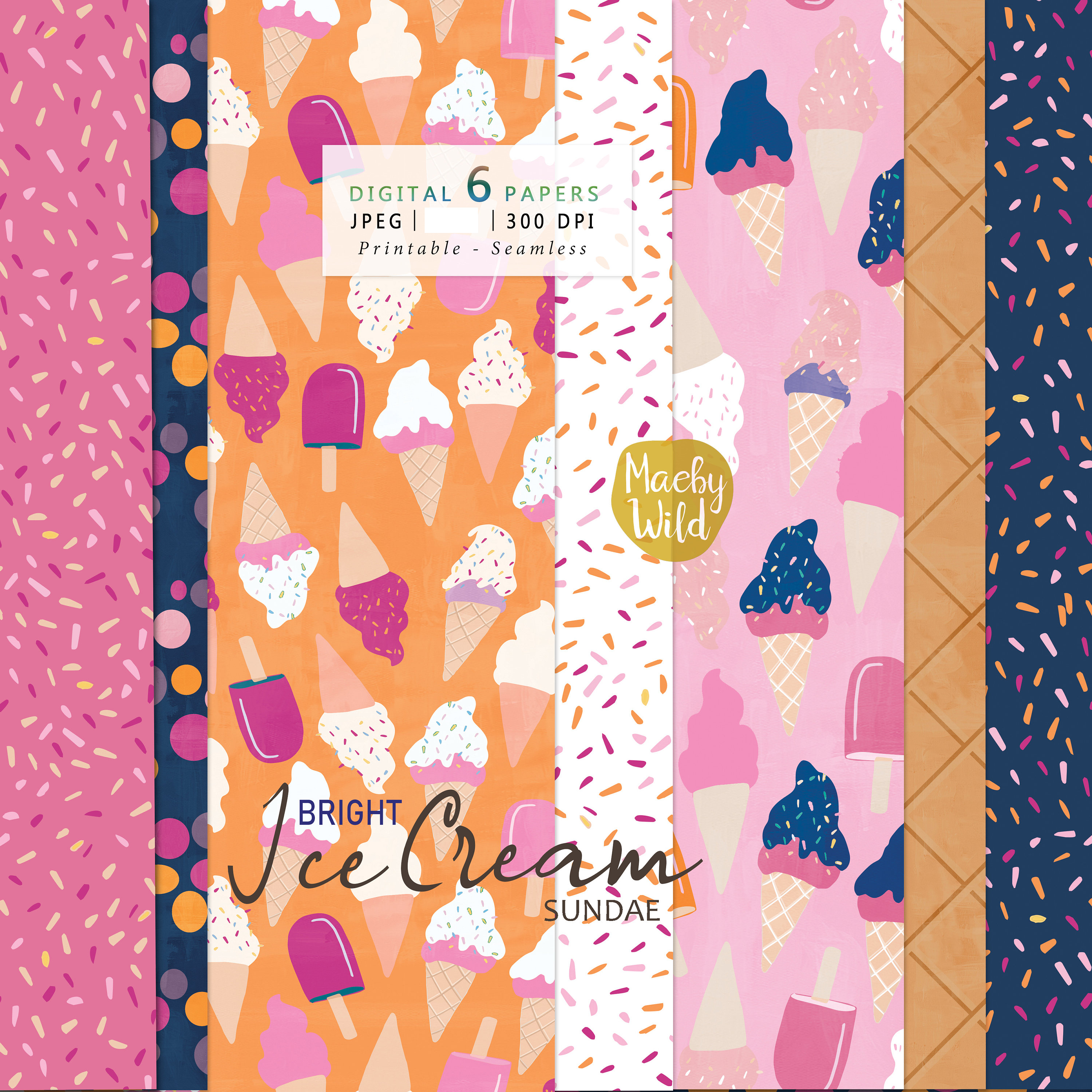 Watercolor Ice Cream Digital Seamless Pattern Paper - Lollipop Scrap ...