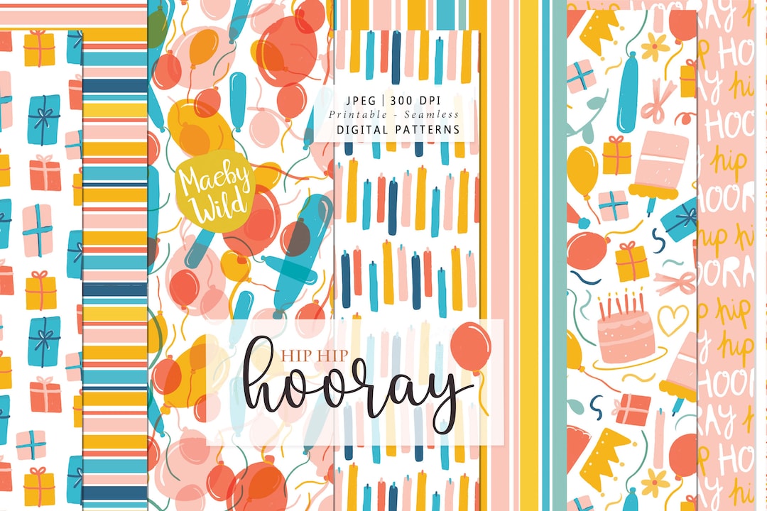 Hip Hip Hooray Digital Seamless Pattern Paper Happy Birthday Scrap ...