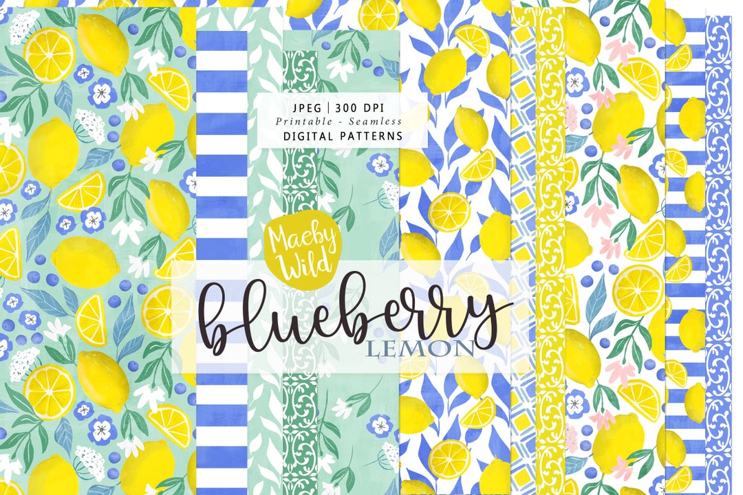 Blueberry Lemon Digital Seamless Pattern Paper Wedding and Birthday ...