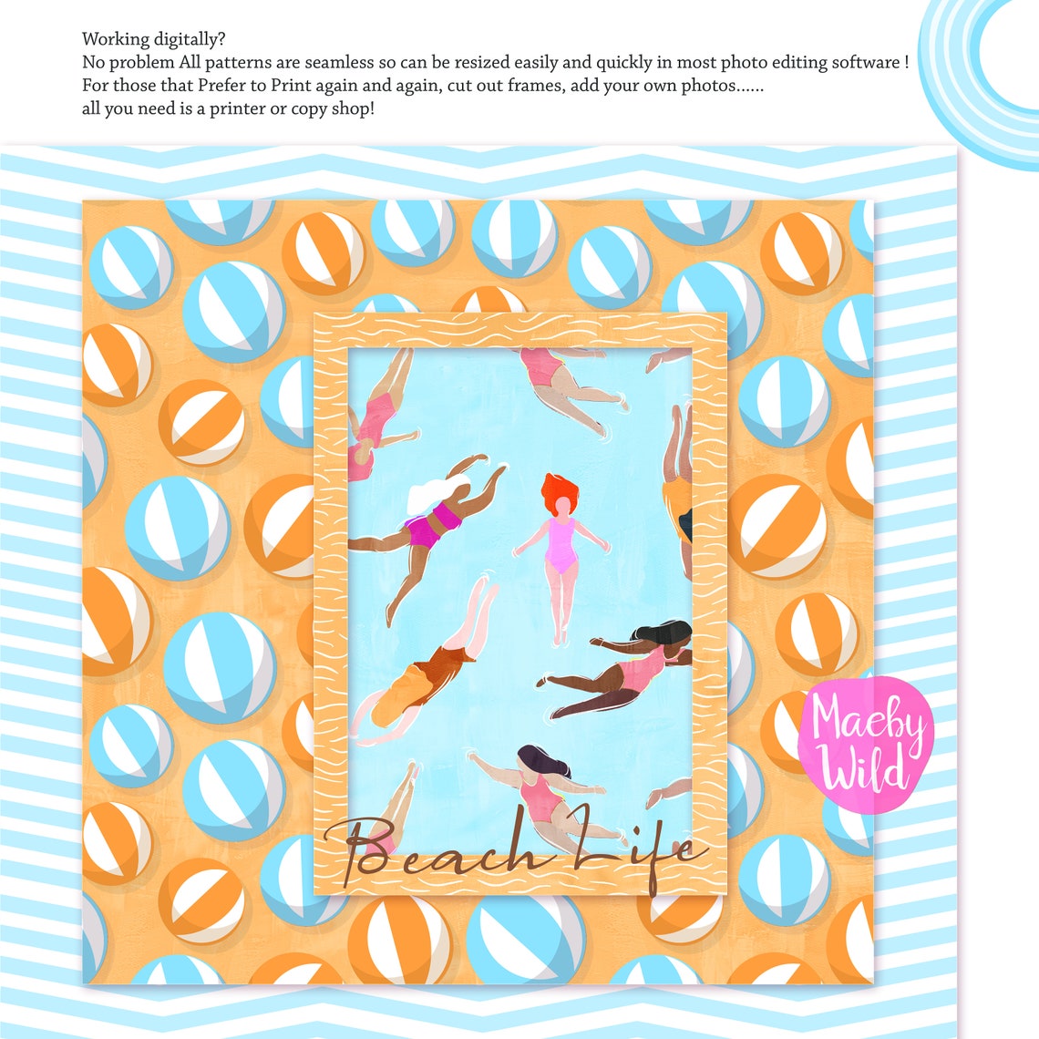 Swimming Babes Watercolor Digital Seamless Pattern Paper | Etsy