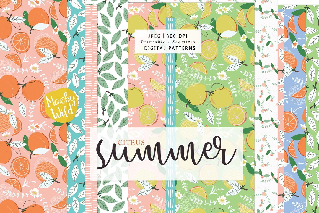 Citrus Summer Digital Seamless Pattern Paper - Oranges and Lemons ...