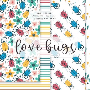 Love Bugs Insect & Garden Seamless Patterns. Ladybird and Beetles Kids ...