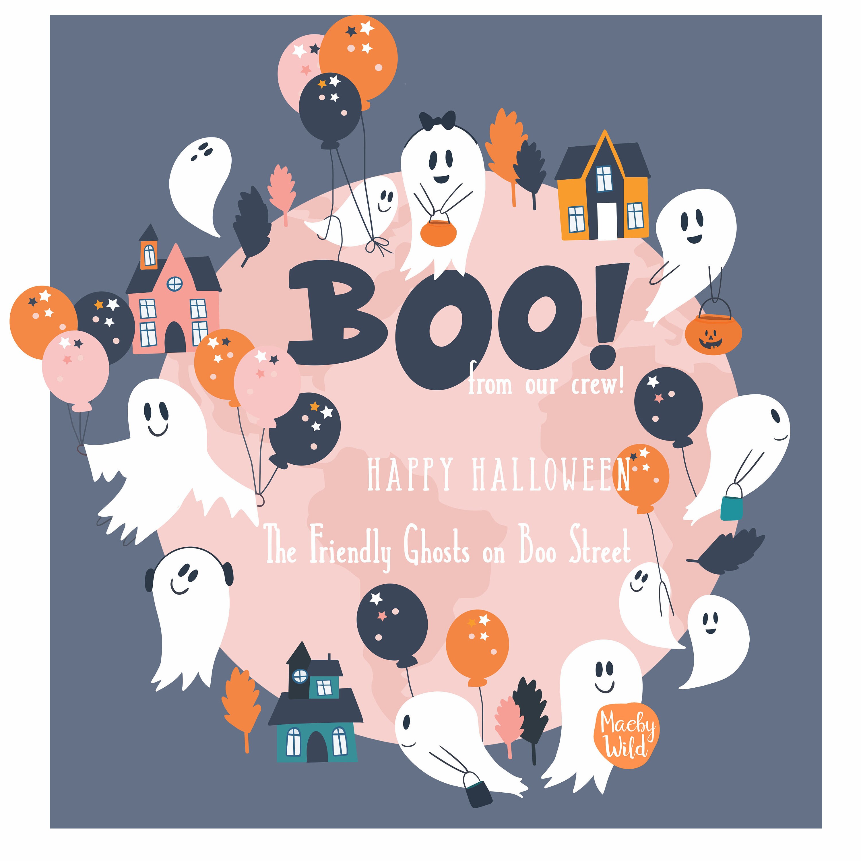 Boo Street Ghost Halloween Clipart, Illustrated Haunted Houses, Party ...