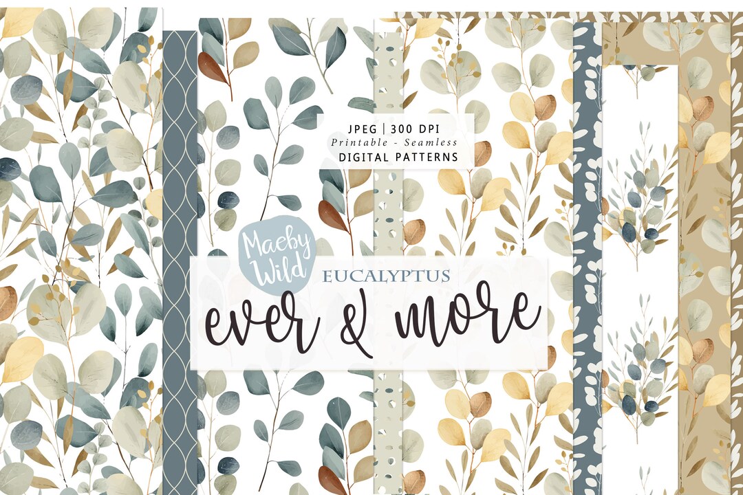 Watercolor Eucalyptus Patterns, Seamless, for Planner Stickers ...