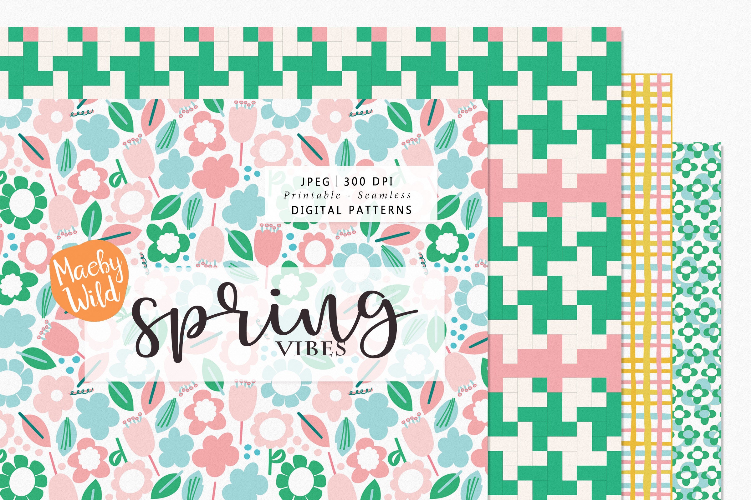 Cheerful Spring Digital Seamless Pattern Paper Collection - Retro ...