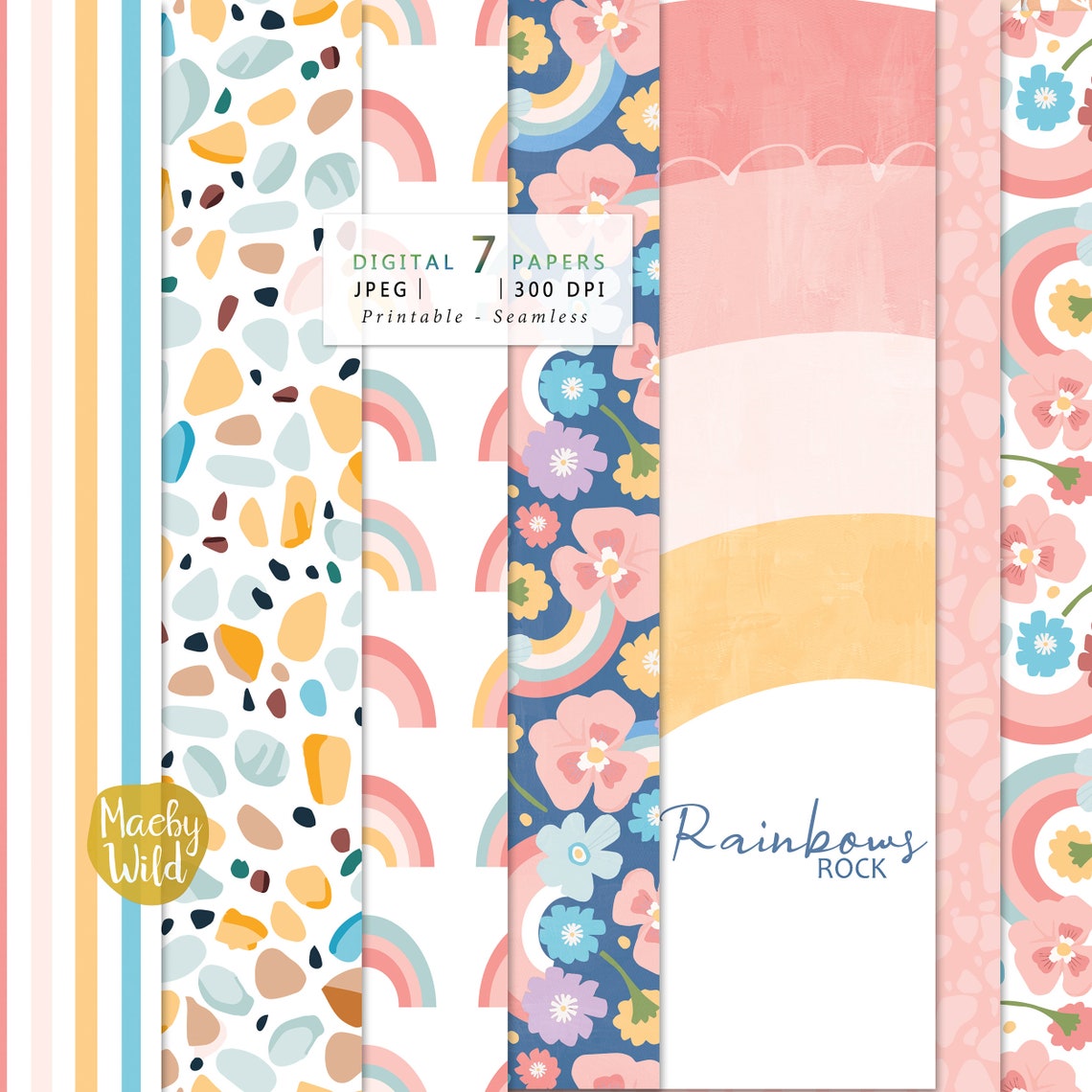 Rainbow digital Seamless Pattern Paper Background Scrap - Etsy UK