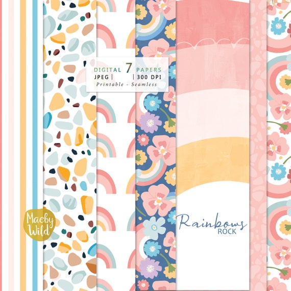 Rainbow digital Seamless Pattern Paper Background Scrap | Etsy UK