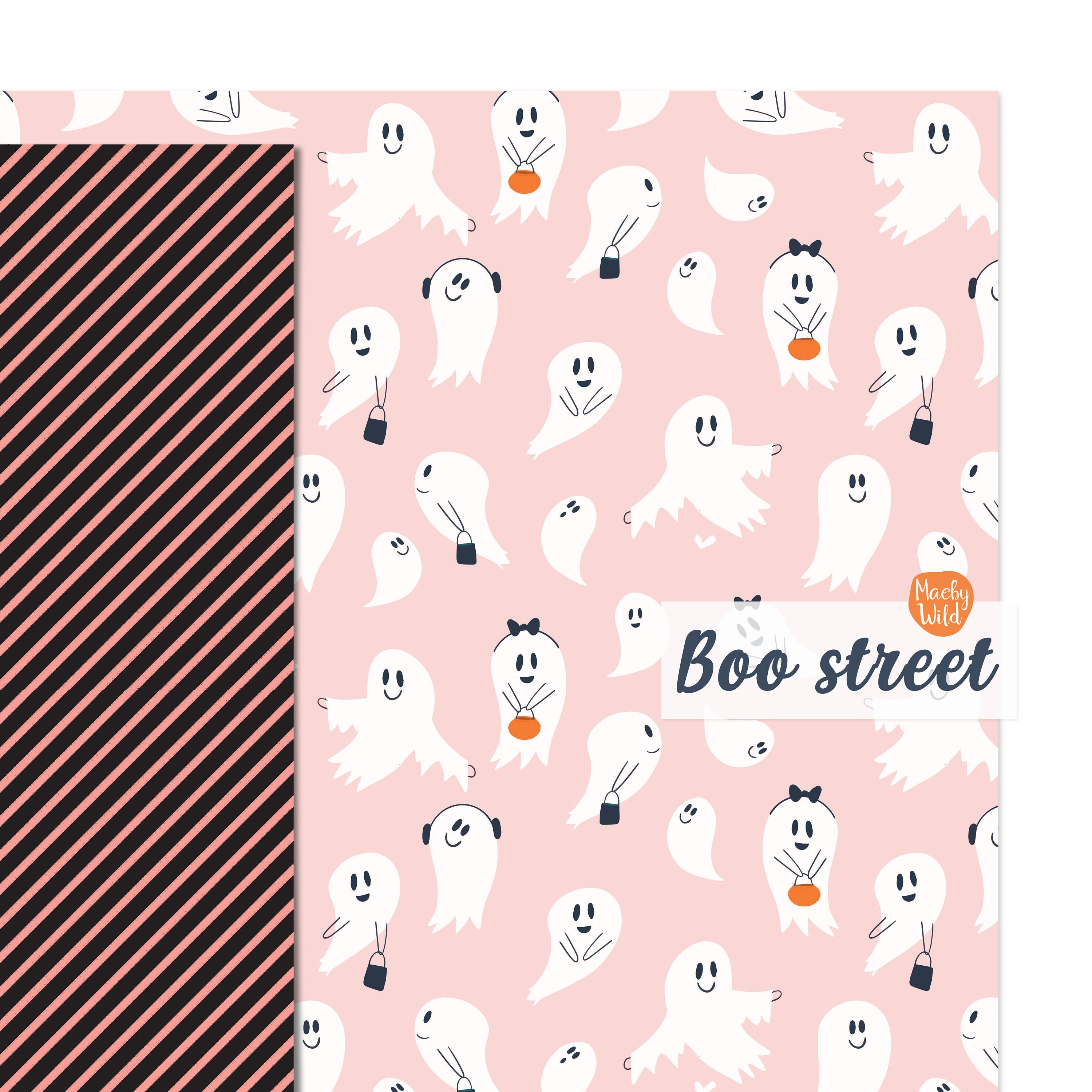 Boo Halloween Digital Seamless Paper Haunted Houses Ghosts - Etsy
