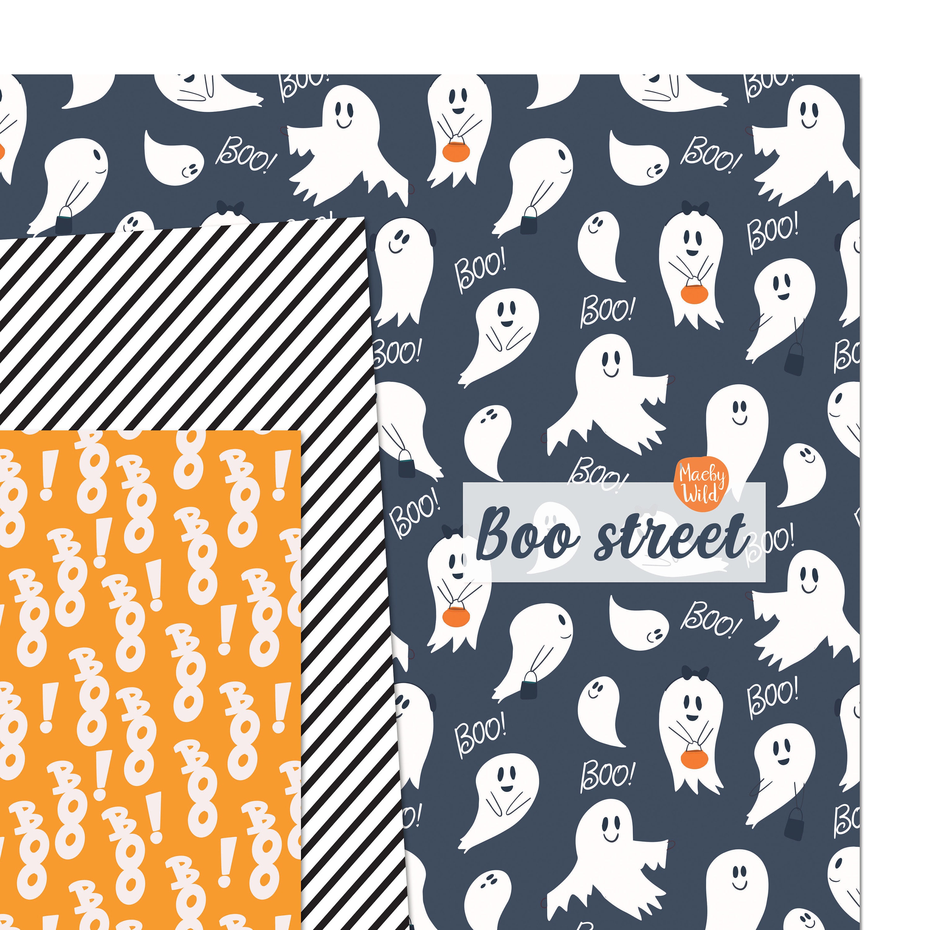 Boo Halloween Digital Seamless Paper Haunted Houses Ghosts - Etsy