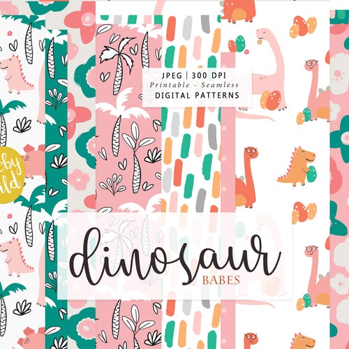 Watercolor Dinosaur Digital Paper Dino Tropics Seamless - Etsy