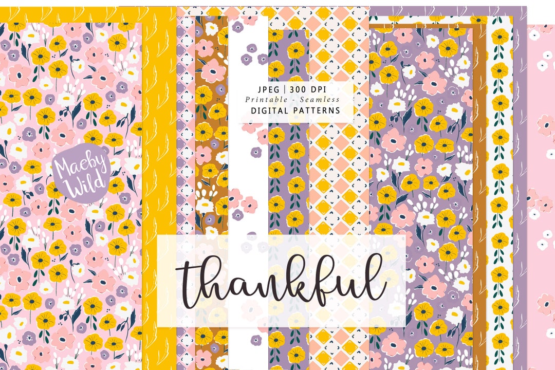 Thankful Flower Garden Digital Seamless Pattern Paper - Floral Retro ...