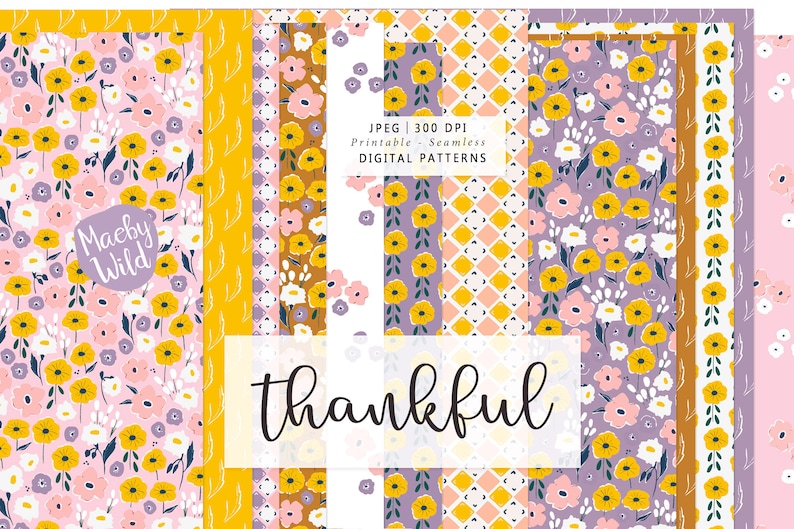 Thankful Flower Garden Digital Seamless Pattern Paper Floral - Etsy
