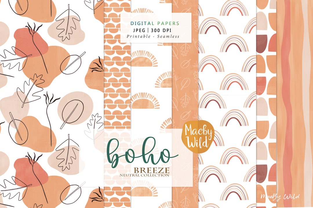 Abstract Boho Neutral Seamless Pattern Paper Leaves Wedding ...