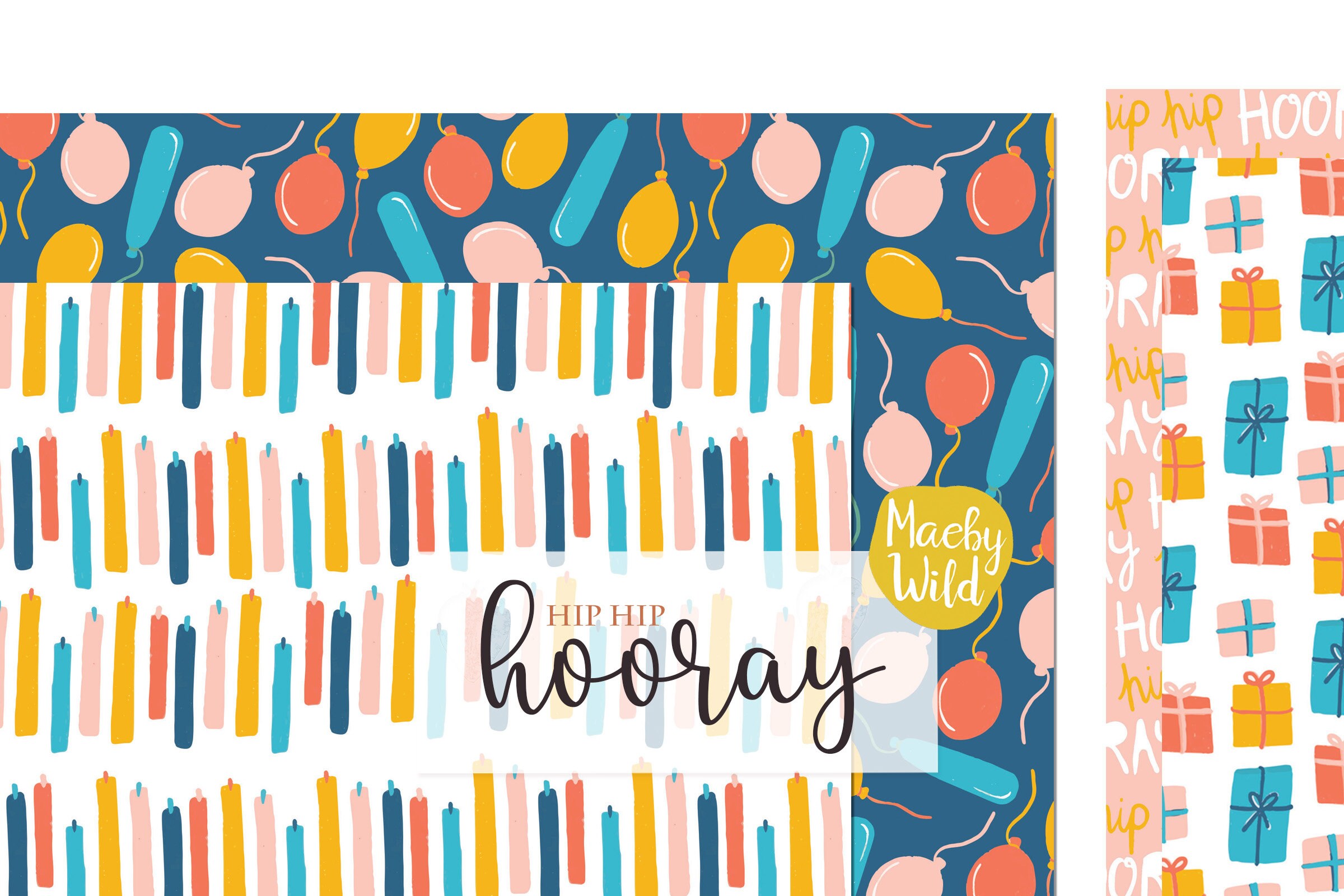 Hip Hip Hooray Digital Seamless Pattern Paper Happy Birthday Scrap ...