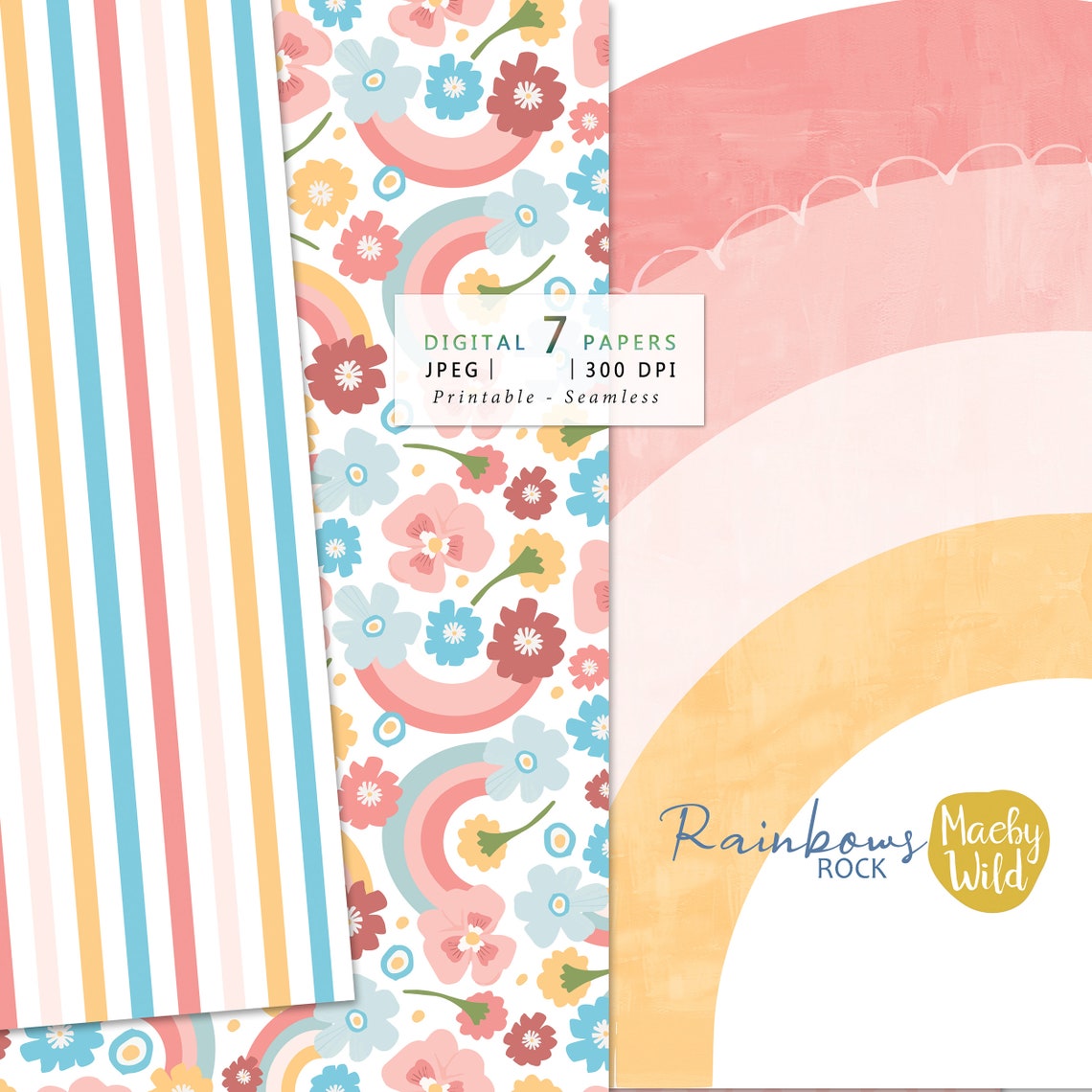 Rainbow digital Seamless Pattern Paper Background Scrap - Etsy UK