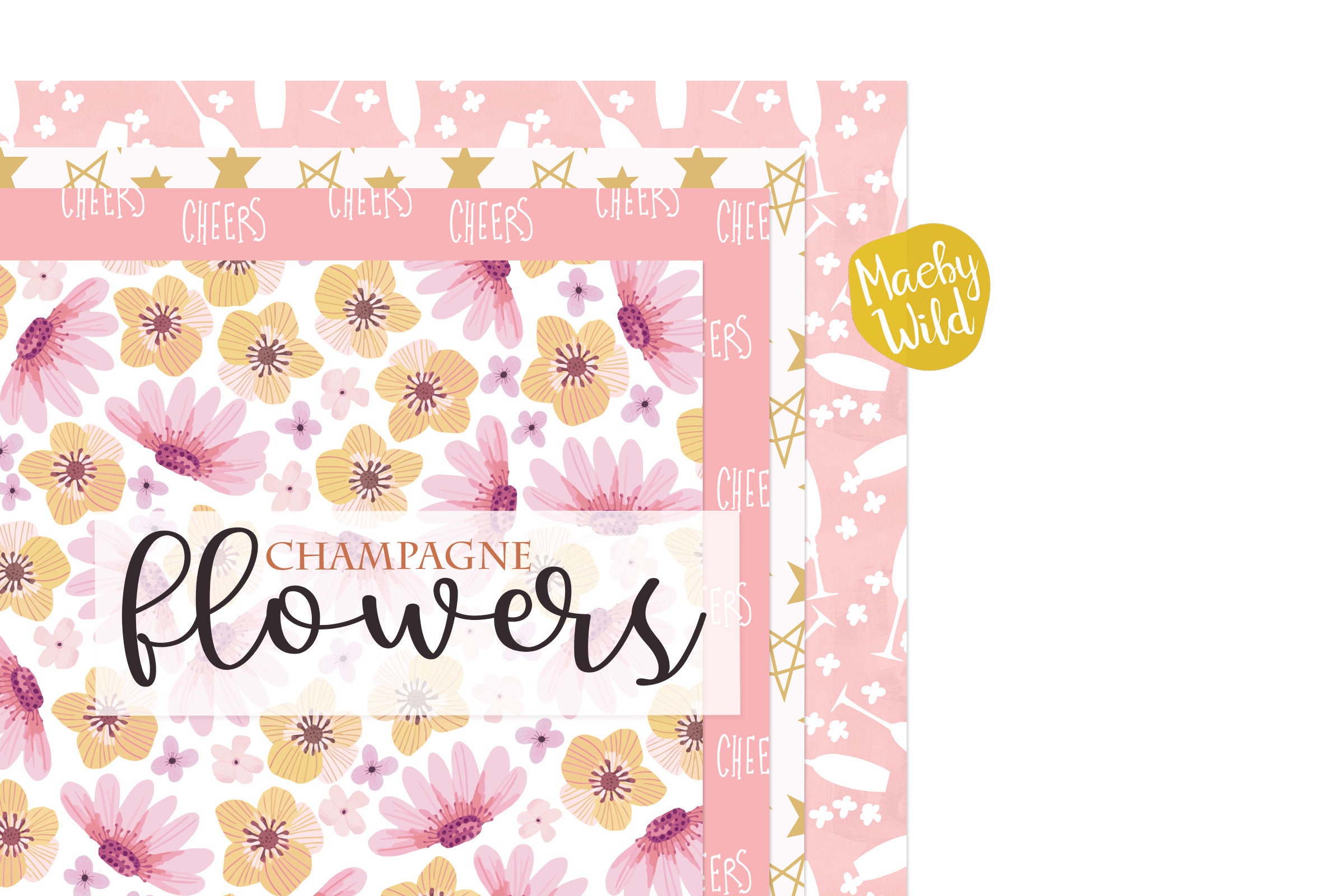 Champagne Flowers Digital Seamless Pattern Paper - Wedding Scrap Paper ...