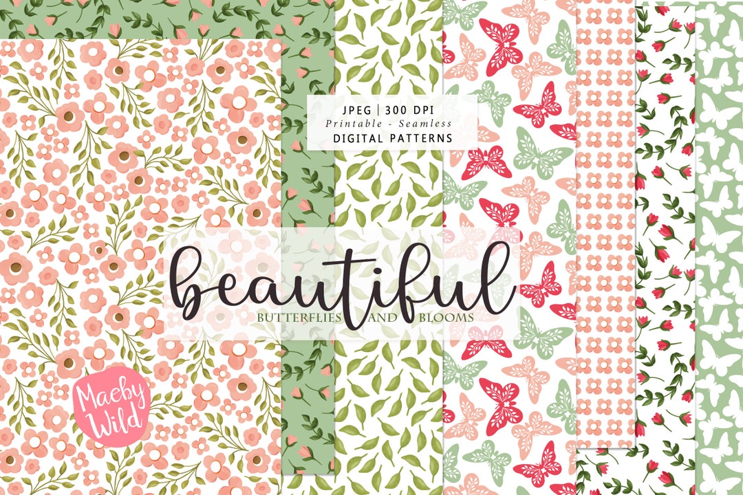 Butterfly and Flower Digital Seamless Pattern Paper Flower Background ...