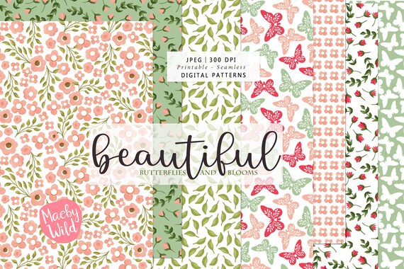 Butterfly and Flower Digital Seamless Pattern Paper Flower - Etsy