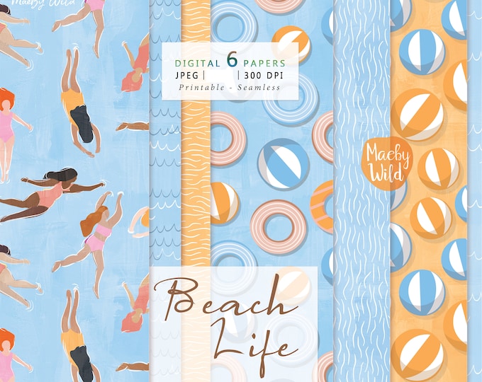Swimming Babes Watercolor Digital Seamless Pattern Paper - Summer ...