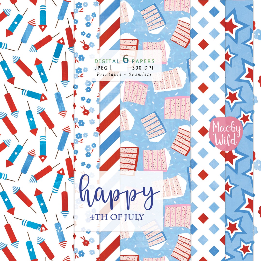 Digital Seamless Pattern Paper - Happy 4th of July - Printable Paper ...